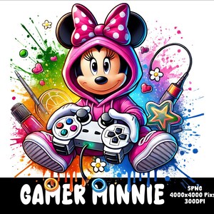 5 PNG Gamer Minnie Mouse Png Stitch Splash and Watercolor Png Gamer ...