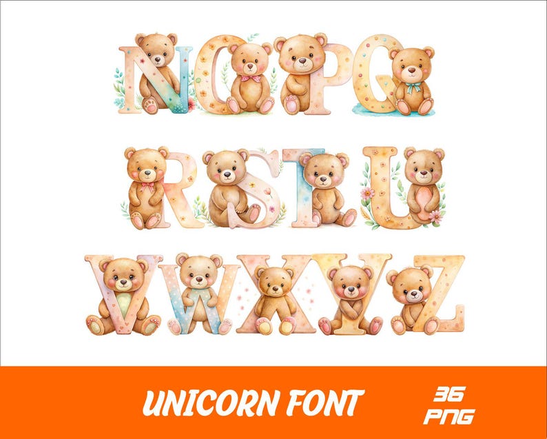 Bear Alphabet 36 PNG Bear Font Watercolor Png Bear Font Transparent PNG ...