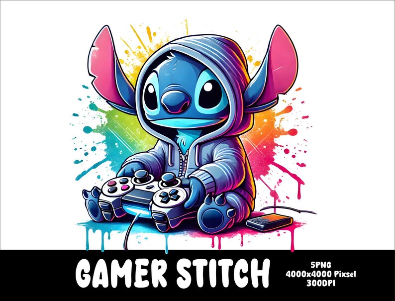 5 PNG Gamer Stitch Png Stitch Splash and Watercolor Png Gamer Stitch ...