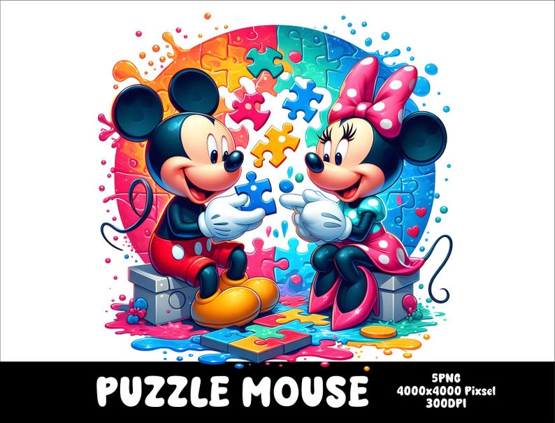 5 PNG Puzzle Mickey and Minnie Png Stitch Splash and Watercolor Png ...