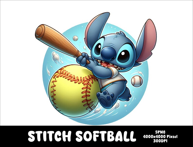 5 PNG Stitch Softball Splash and Watercolor Transparent PNG File for ...