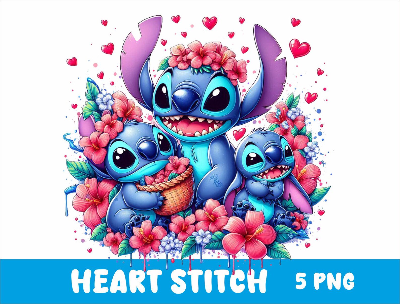 Heart Stitch 5 PNG Heart and Flower Stitch Splash and Watercolor Png ...