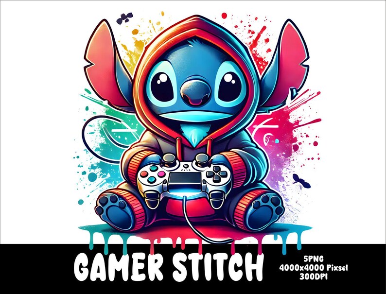 5 PNG Gamer Stitch Png Stitch Splash and Watercolor Png Gamer Stitch ...