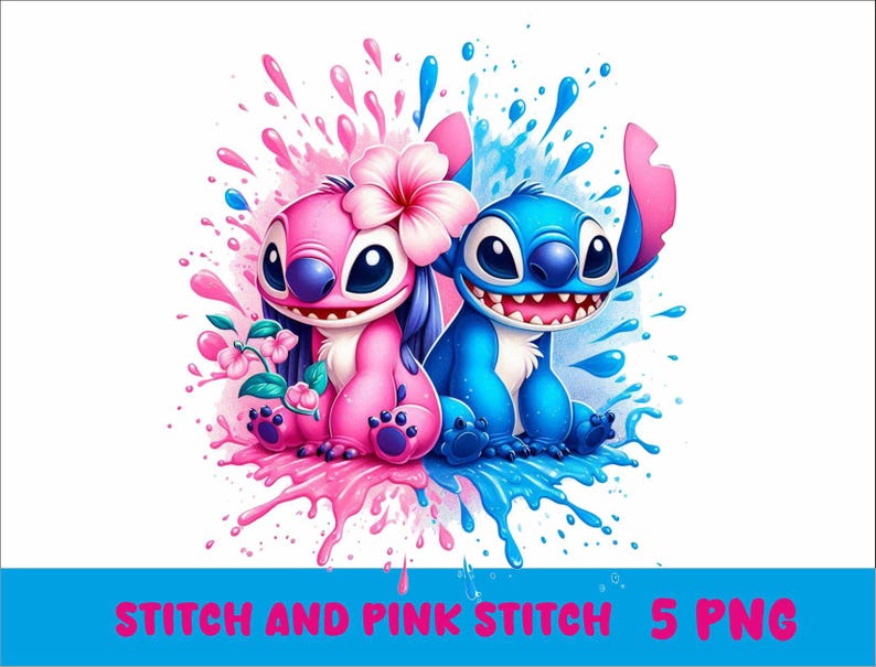 Stitch and Pınk Stıtch 5 PNG Stitch Splash and Watercolor Png Stitch ...