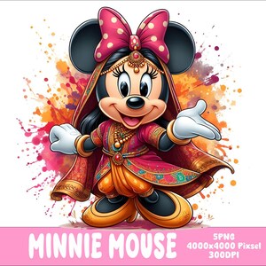 5 PNG Indian Mınnıe Mouse Png Stitch Splash and Watercolor Png Indian ...