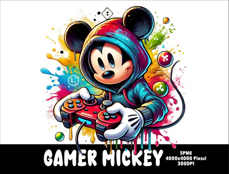 5 PNG Gamer Mickey Png Stitch Splash and Watercolor Png Gamer Mickey ...