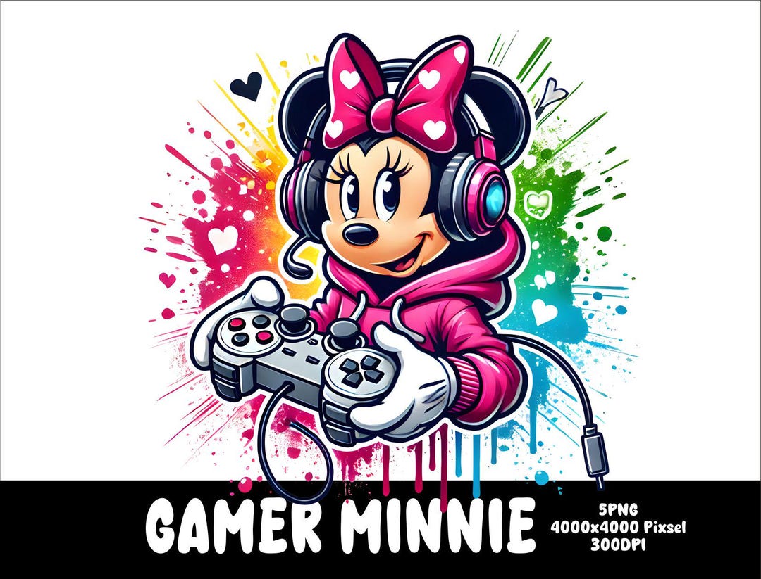 5 PNG Gamer Minnie Mouse Png Stitch Splash and Watercolor Png Gamer ...