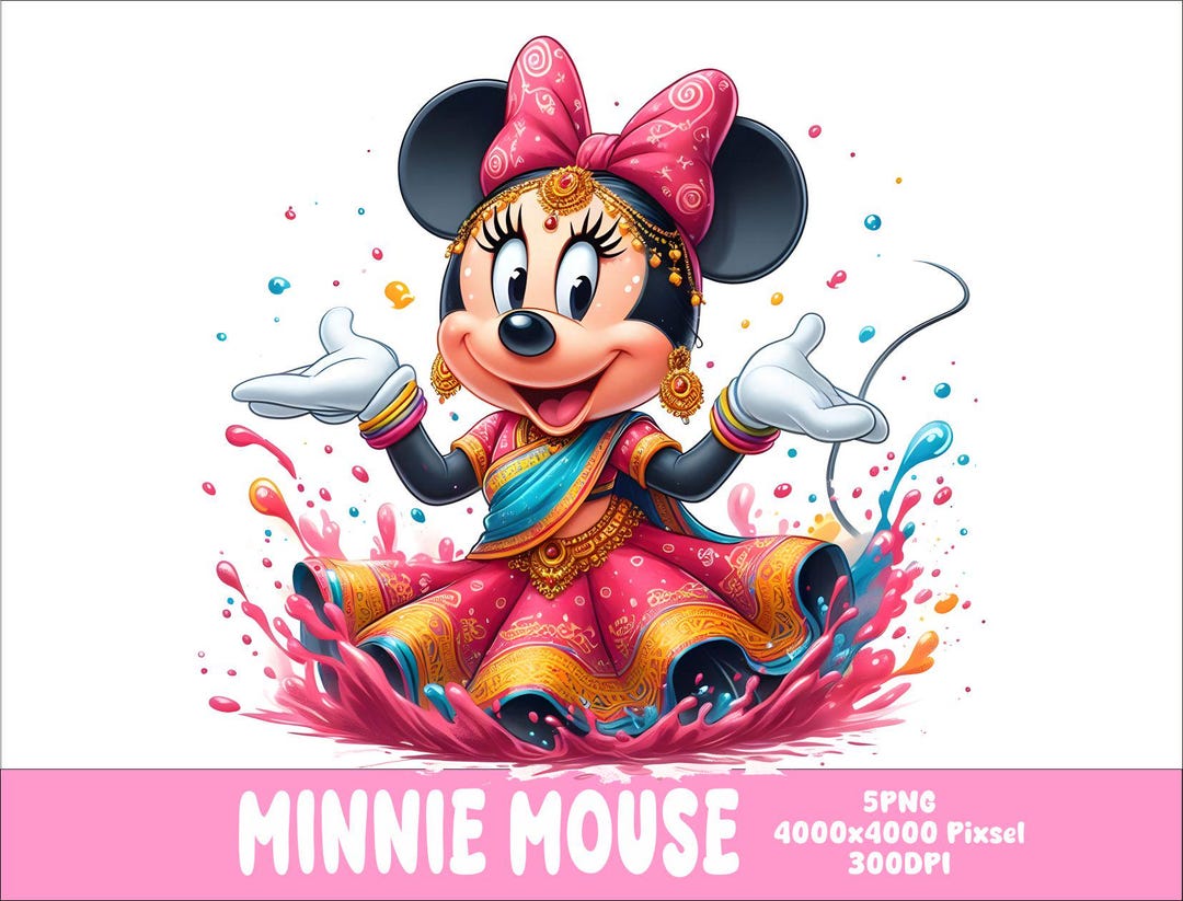 5 PNG Indian Mınnıe Mouse Png Stitch Splash and Watercolor Png Indian ...