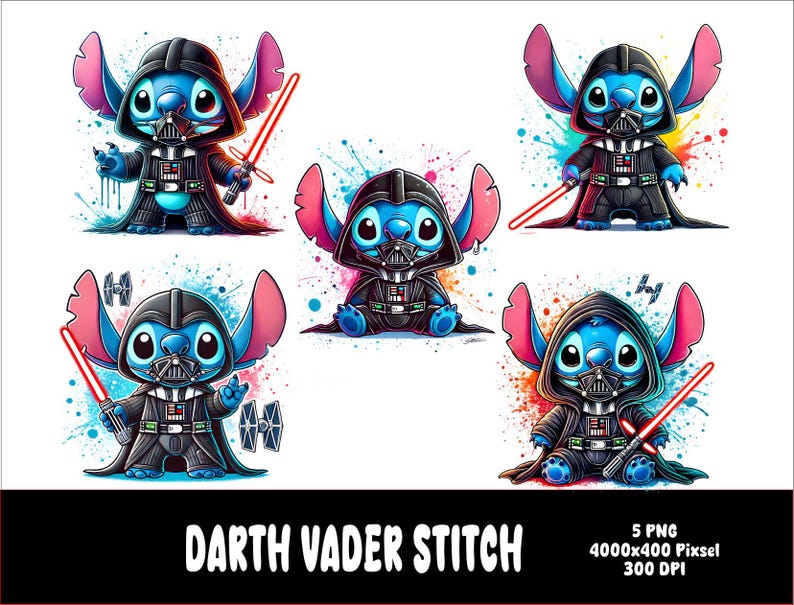 5 PNG Darth Vader Stitch Png Mouse Splash and Watercolor Png Stitch ...