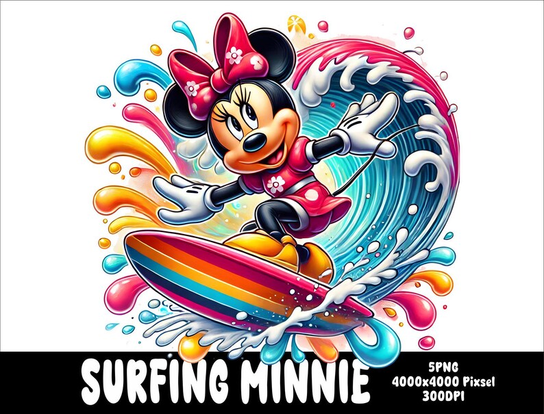 5 PNG Surfing Minnie Png Mouse Splash and Watercolor Png Minnie ...