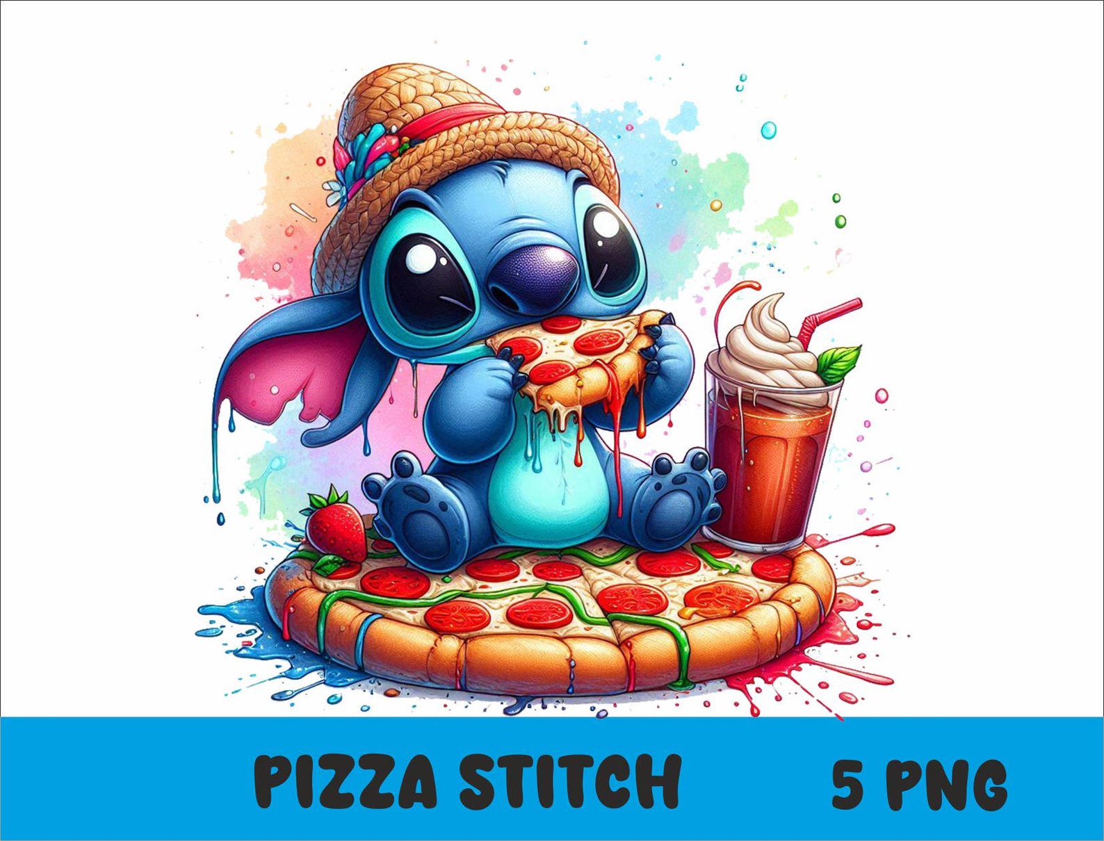 Hungry Stitch 5 PNG Pizza Stitch Splash and Watercolor Png Stitch ...