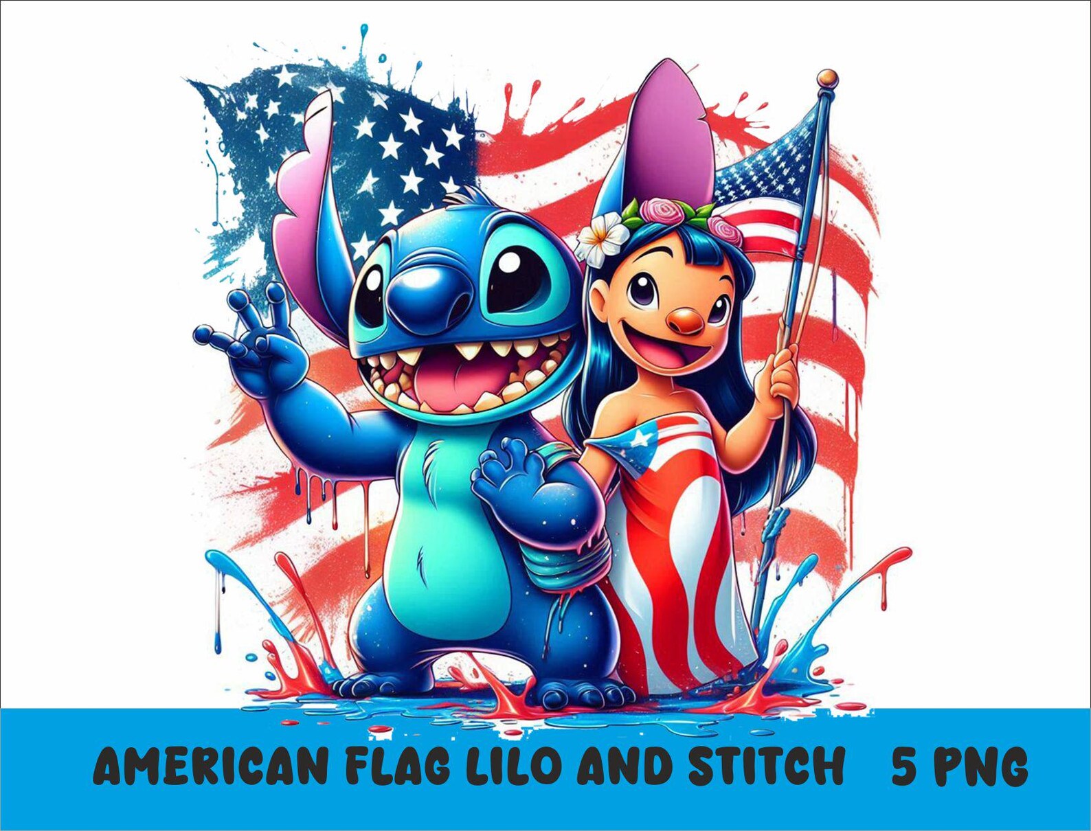 American Flag Lilo and Stitch 5 PNG Lilo and Stitch Splash and ...