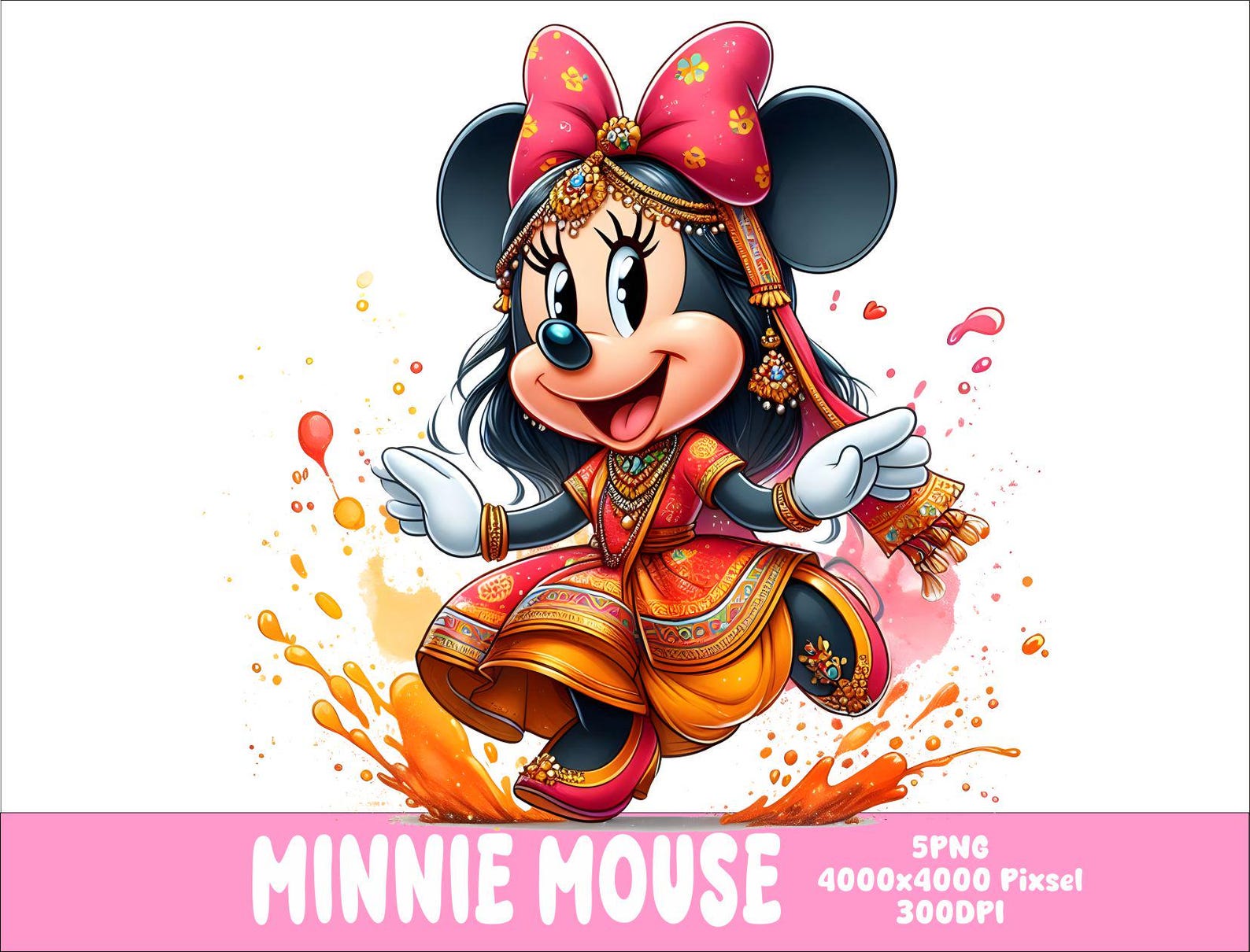 5 PNG Indian Mınnıe Mouse Png Stitch Splash and Watercolor Png Indian ...