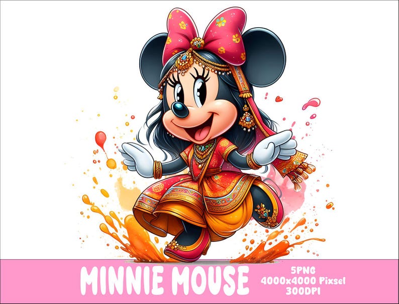 5 PNG Indian Mınnıe Mouse Png Stitch Splash and Watercolor Png Indian ...