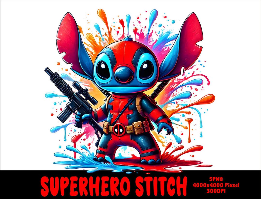 5 PNG Stitch Super Hero Png Stitch Splash and Watercolor Png Stitch ...