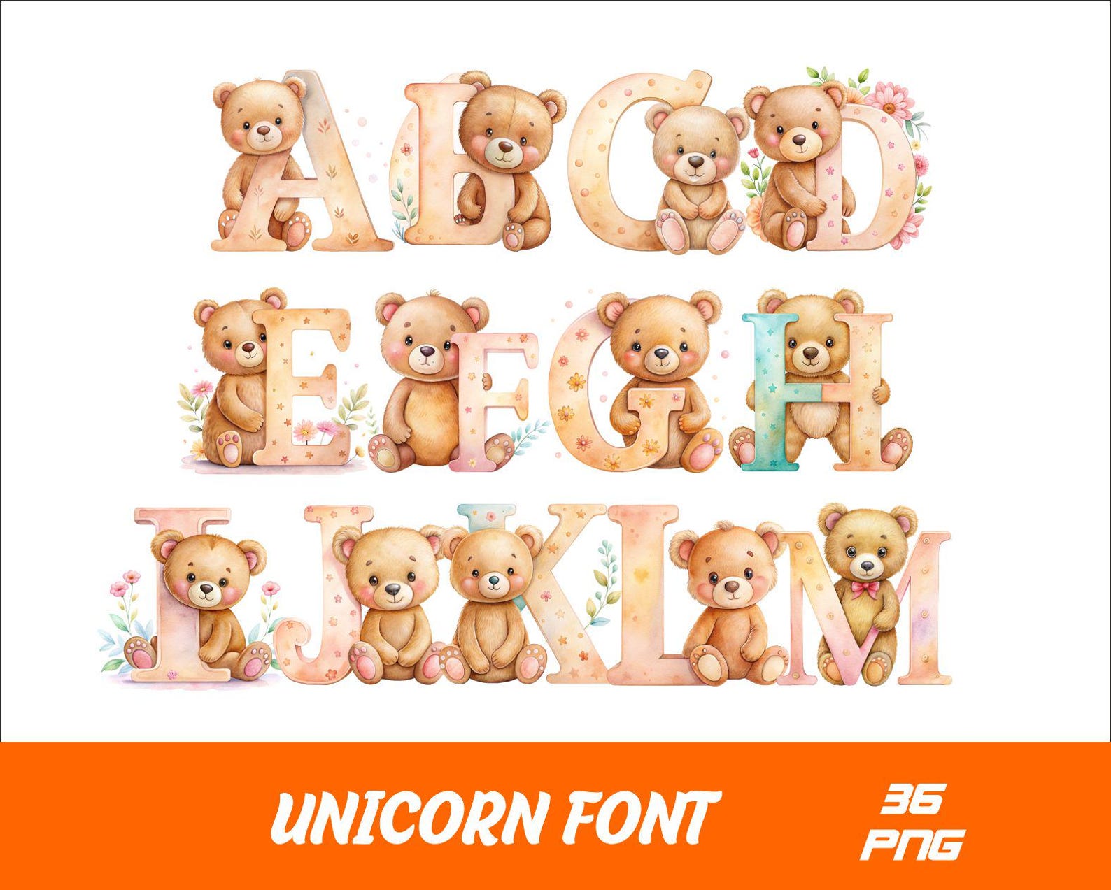 Bear Alphabet 36 PNG Bear Font Watercolor Png Bear Font Transparent PNG ...