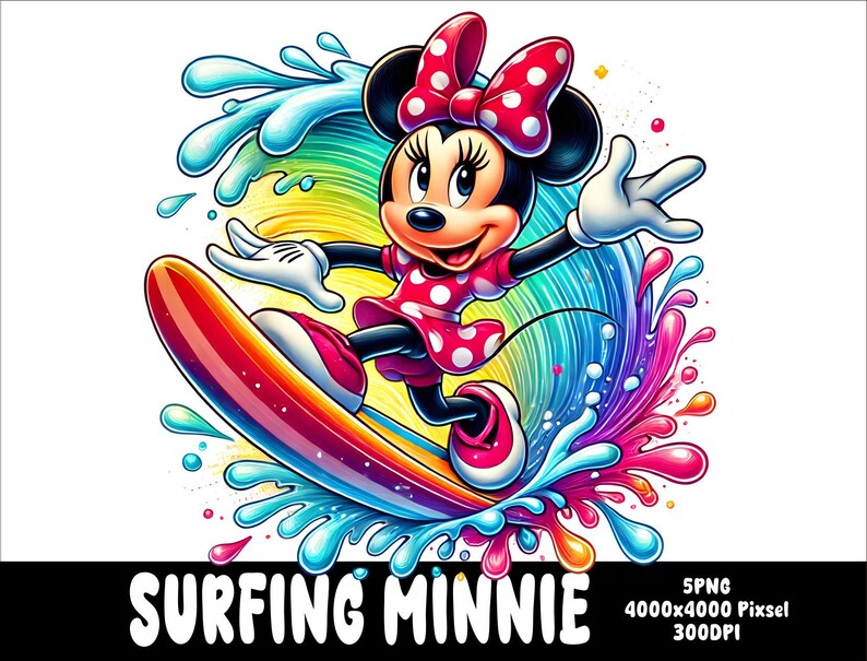 5 PNG Surfing Minnie Png Mouse Splash and Watercolor Png Minnie ...