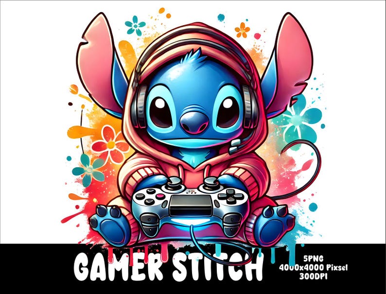 5 PNG Gamer Stitch Png Stitch Splash and Watercolor Png Gamer Stitch ...