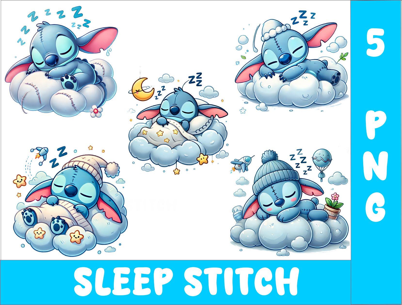 5 PNG Cloude Sleep Stitch Png Stitch Splash and Watercolor Png Sleep ...