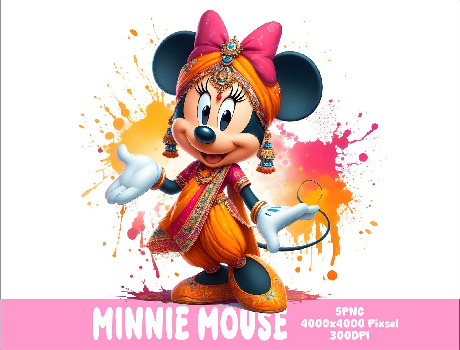 5 PNG Indian Mınnıe Mouse Png Stitch Splash and Watercolor Png Indian ...