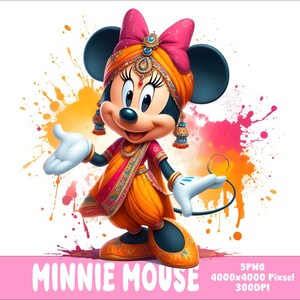 5 PNG Indian Mınnıe Mouse Png Stitch Splash and Watercolor Png Indian ...