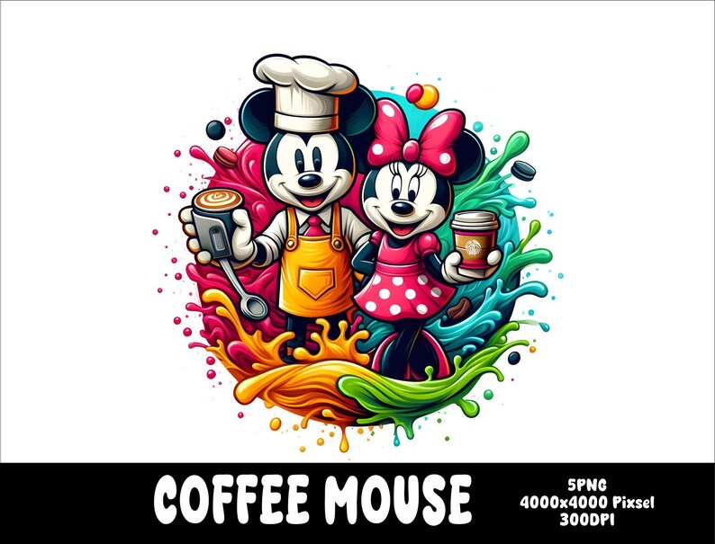 5 PNG Coffee Mickey and Minnie Png Stitch Splash and Watercolor Png ...