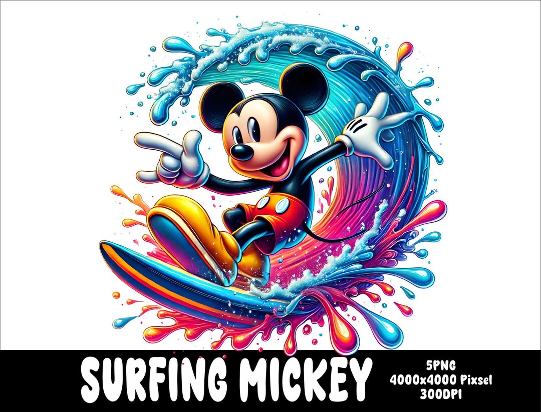 5 PNG Surfing Mickey Png Mouse Splash and Watercolor Png Mickey ...