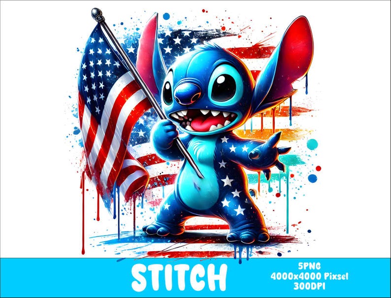 Usa Flag Stitch 5 PNG American Stitch Splash and Watercolor Png Stitch ...