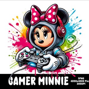 5 PNG Gamer Minnie Mouse Png Stitch Splash and Watercolor Png Gamer ...