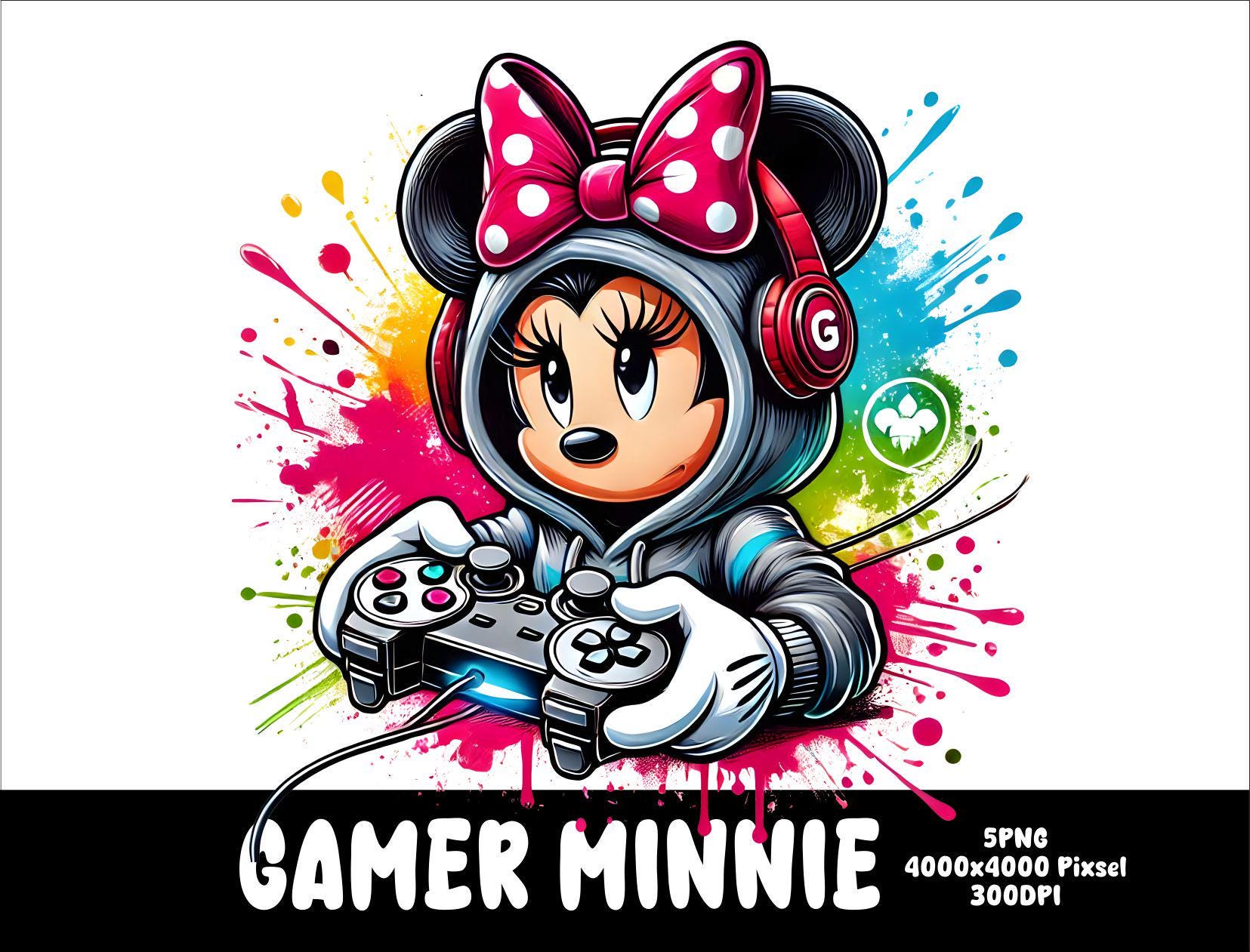 5 PNG Gamer Minnie Mouse Png Stitch Splash and Watercolor Png Gamer ...