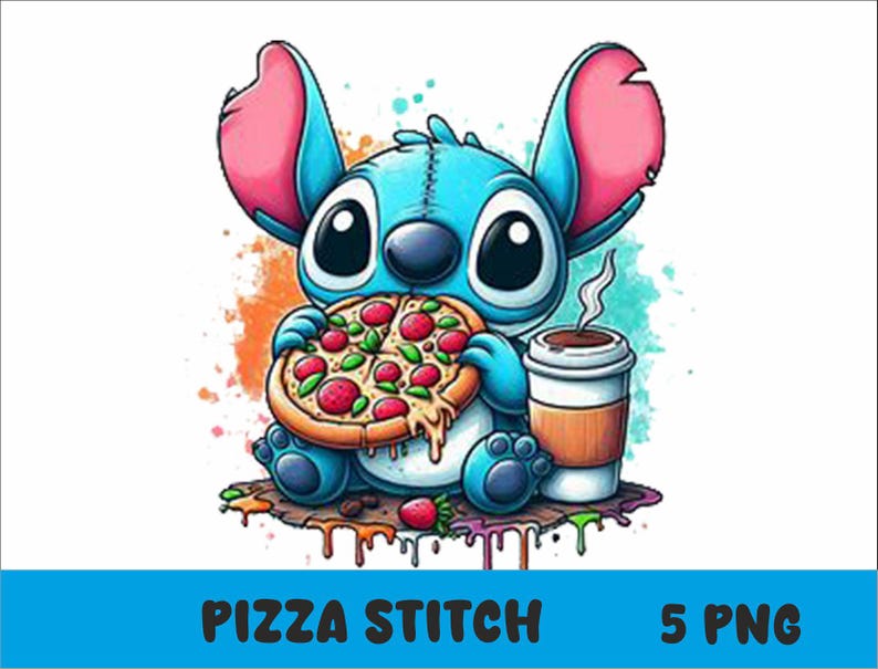 Hungry Stitch 5 PNG Pizza Stitch Splash and Watercolor Png Stitch ...