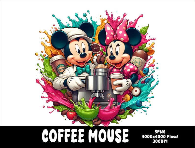 5 PNG Coffee Mickey and Minnie Png Stitch Splash and Watercolor Png ...