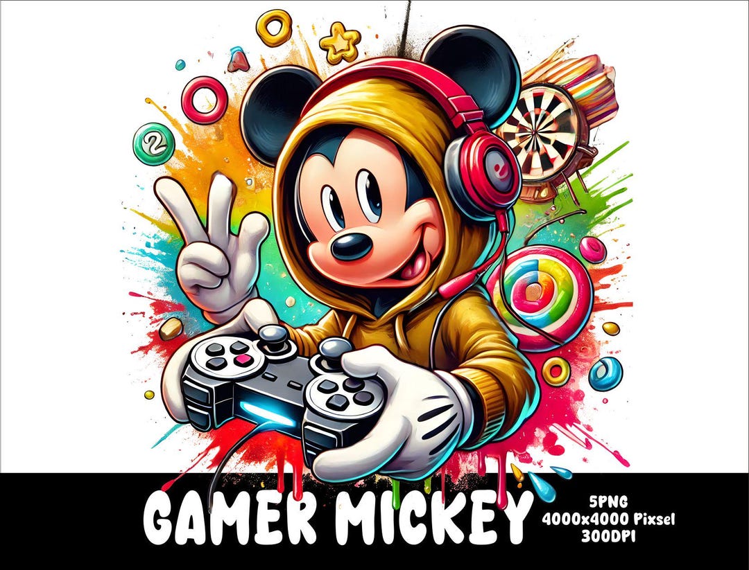 5 PNG Gamer Mickey Png Stitch Splash and Watercolor Png Gamer Mickey ...