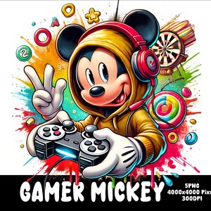 5 PNG Gamer Mickey Png Stitch Splash and Watercolor Png Gamer Mickey ...