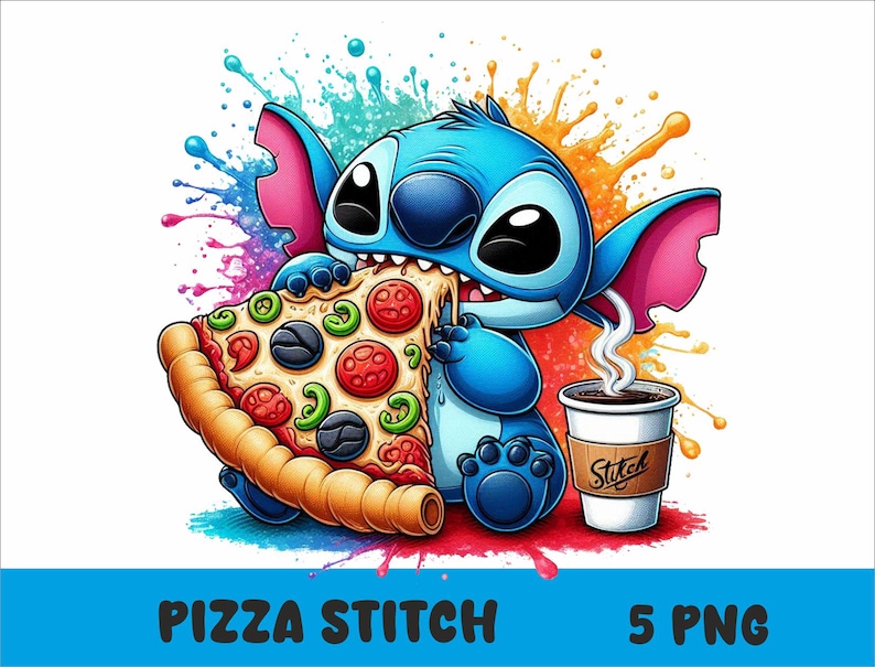 Hungry Stitch 5 PNG Pizza Stitch Splash and Watercolor Png Stitch ...