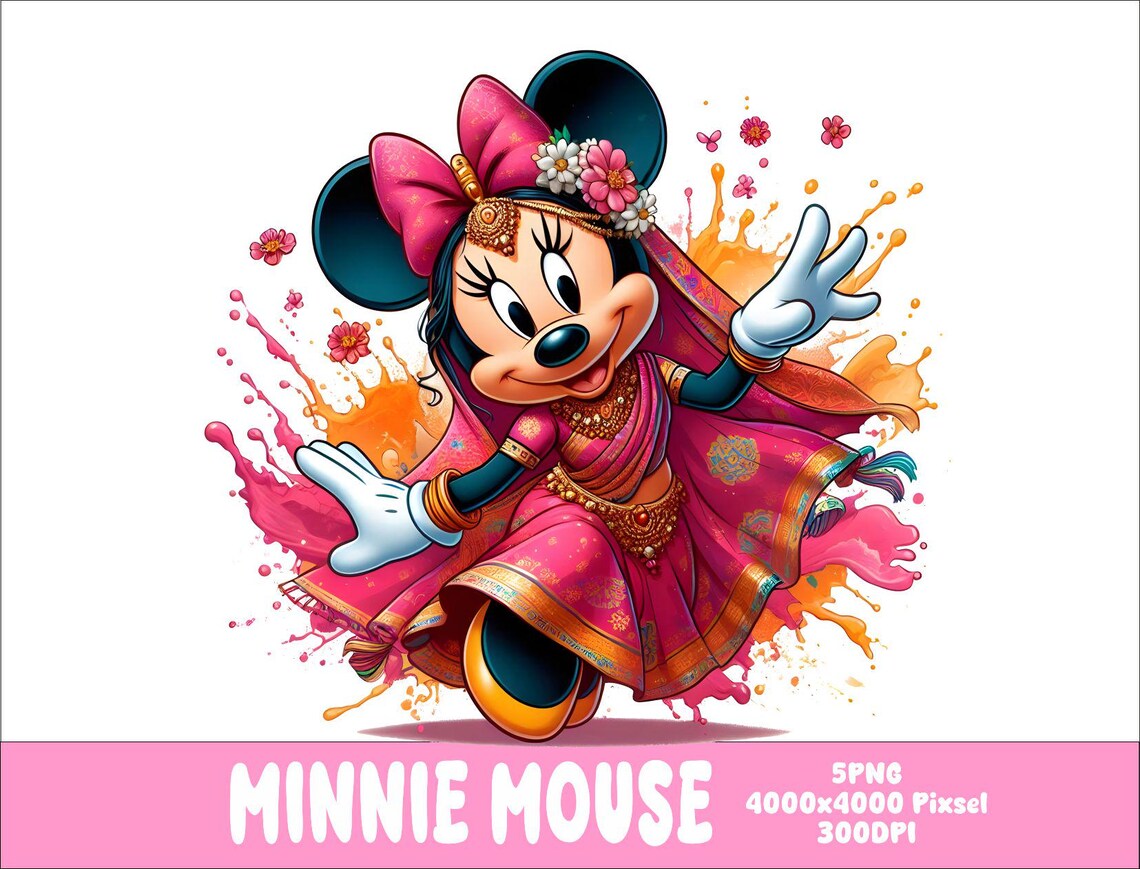 5 PNG Indian Mınnıe Mouse Png Stitch Splash and Watercolor Png Indian ...