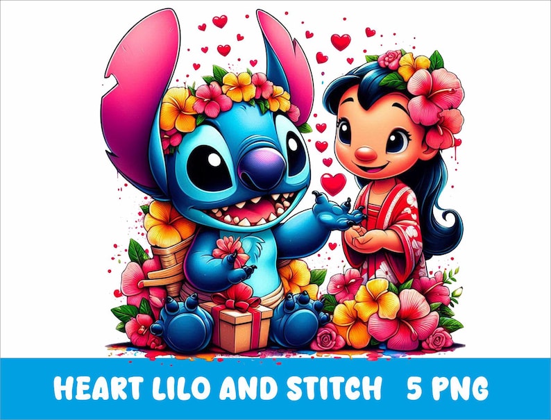 Heart Lilo and Stitch 5 PNG Heart and Flower Stitch Splash and ...