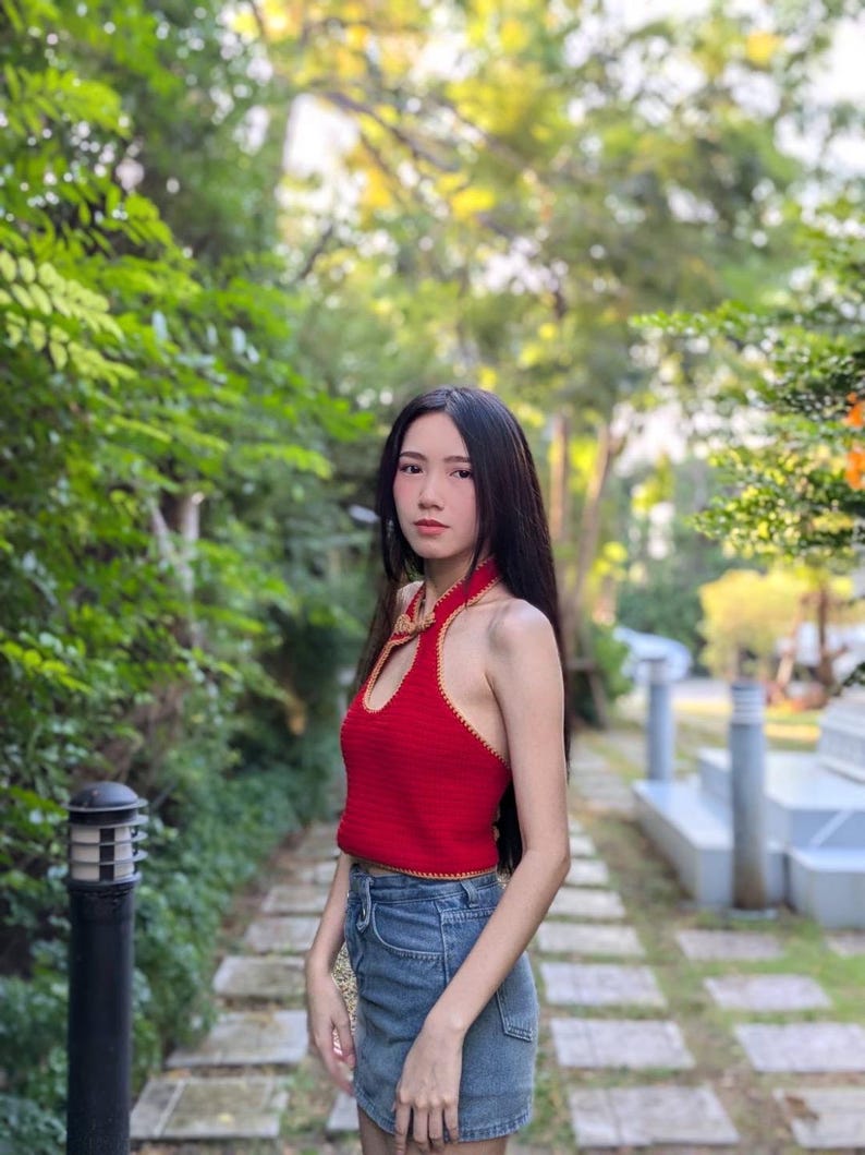 Women's Crochet Chinese Lunar New Year Crop Top - Cheongsam - Gift for ...