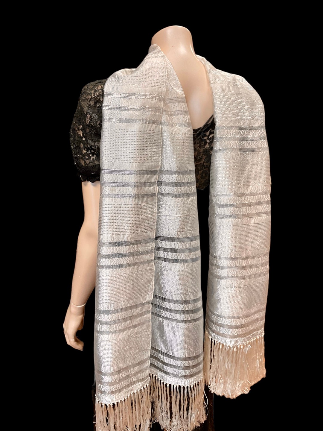 1930s Long Fringed Scarf/wrapwith Silver Metal Thread - Etsy