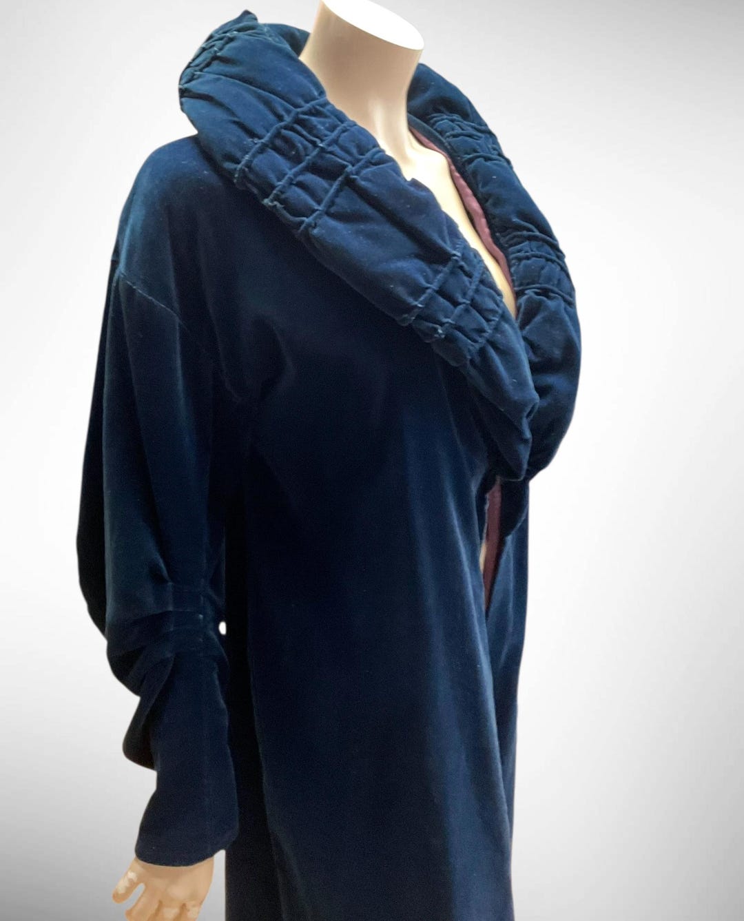 1920s Blue Velvet Opera Coat, Ruched Collar, Swag Sleeves - Etsy