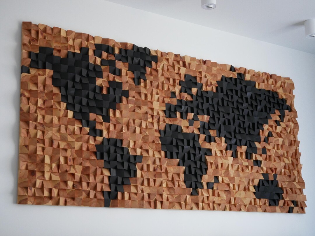 Wood Wall Art Large Size World Map, Wooden Wall Decor Modern Rustic ...