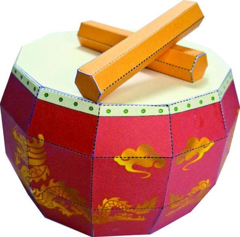 Chinese Drum Chinese New Year Printable 3D DIY Paper Toy - Etsy