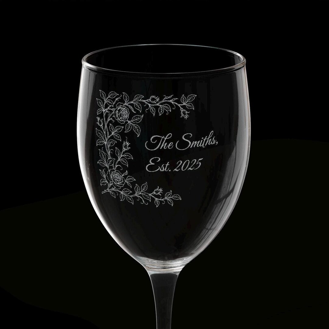 Custom Personalized Engraved Wine Grass With Floral Surround - Etsy