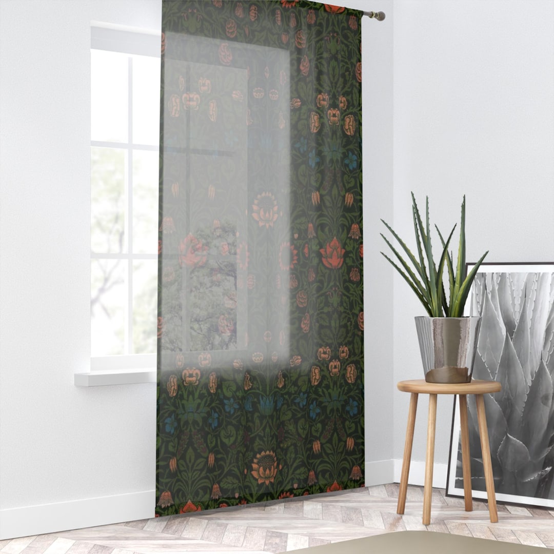 William Morris Violet and Columbine Botanical Floral Window Curtain ...