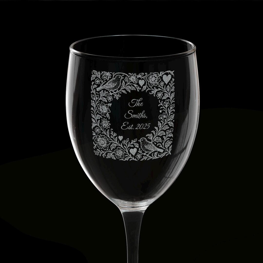 Custom Personalized Engraved Wine Grass With Floral Surround - Etsy