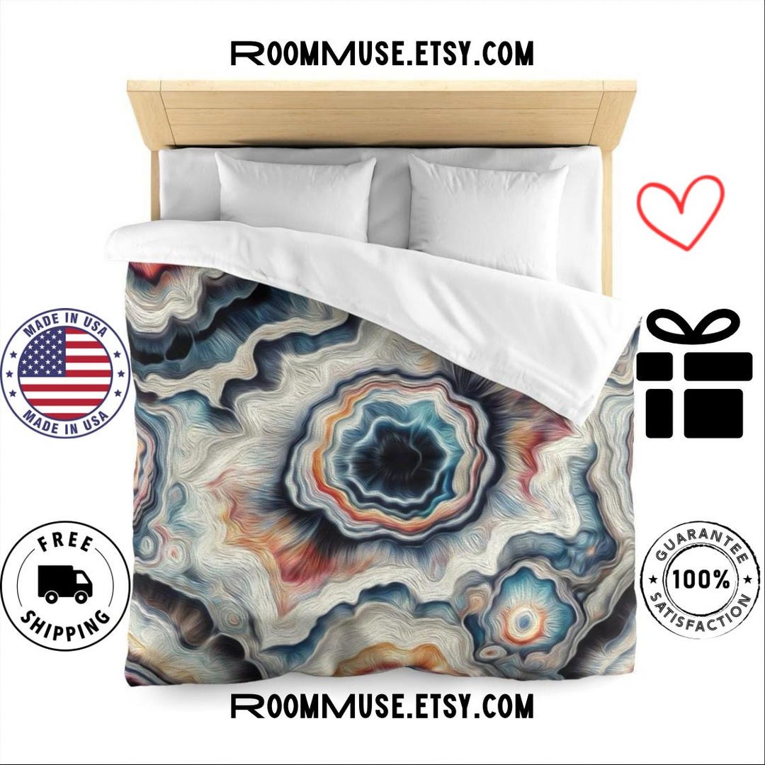Dark Heart Geode Mandala Duvet Cover | Abstract Bohemian Bedding ...