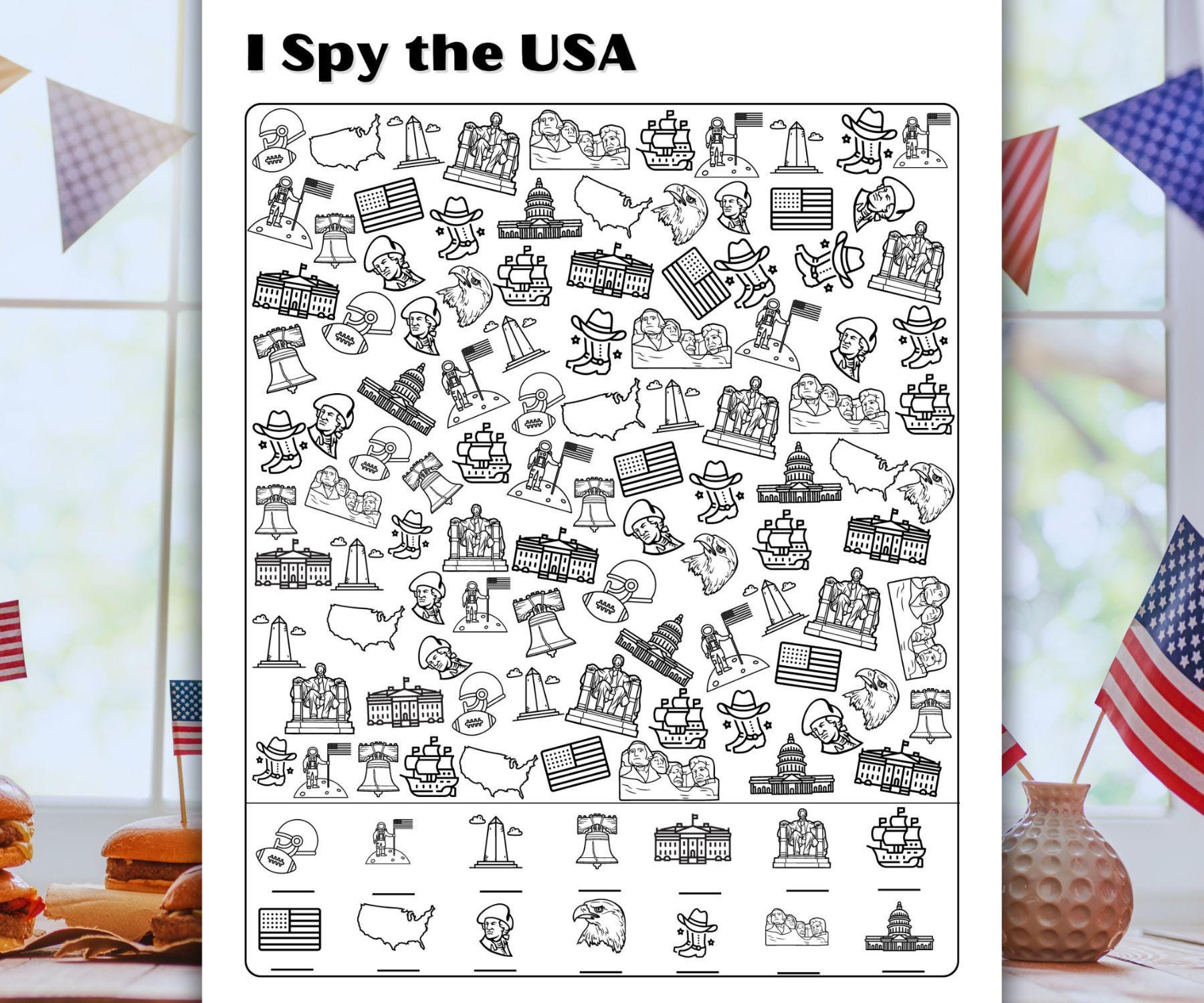 Printable I Spy the 4th of July Activity, Independence Day Coloring ...