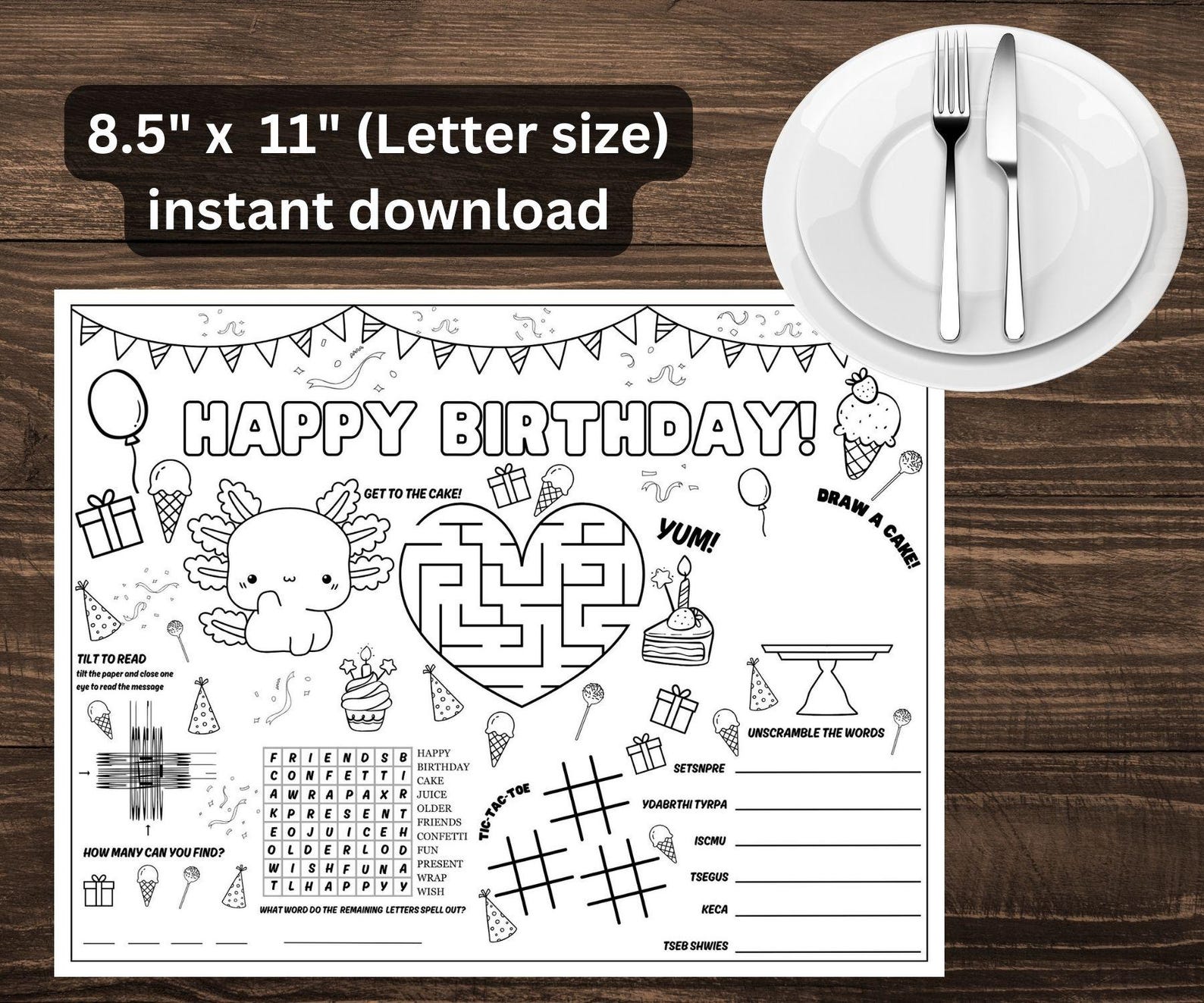 Printable Axolotl Birthday Placemat for Girls, Axolotl Birthday ...