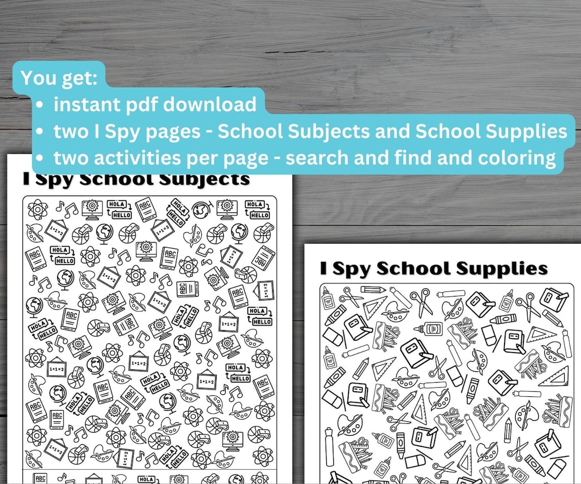 2 I Spy Printable Coloring Pages, I Spy Back to School, Black and White ...