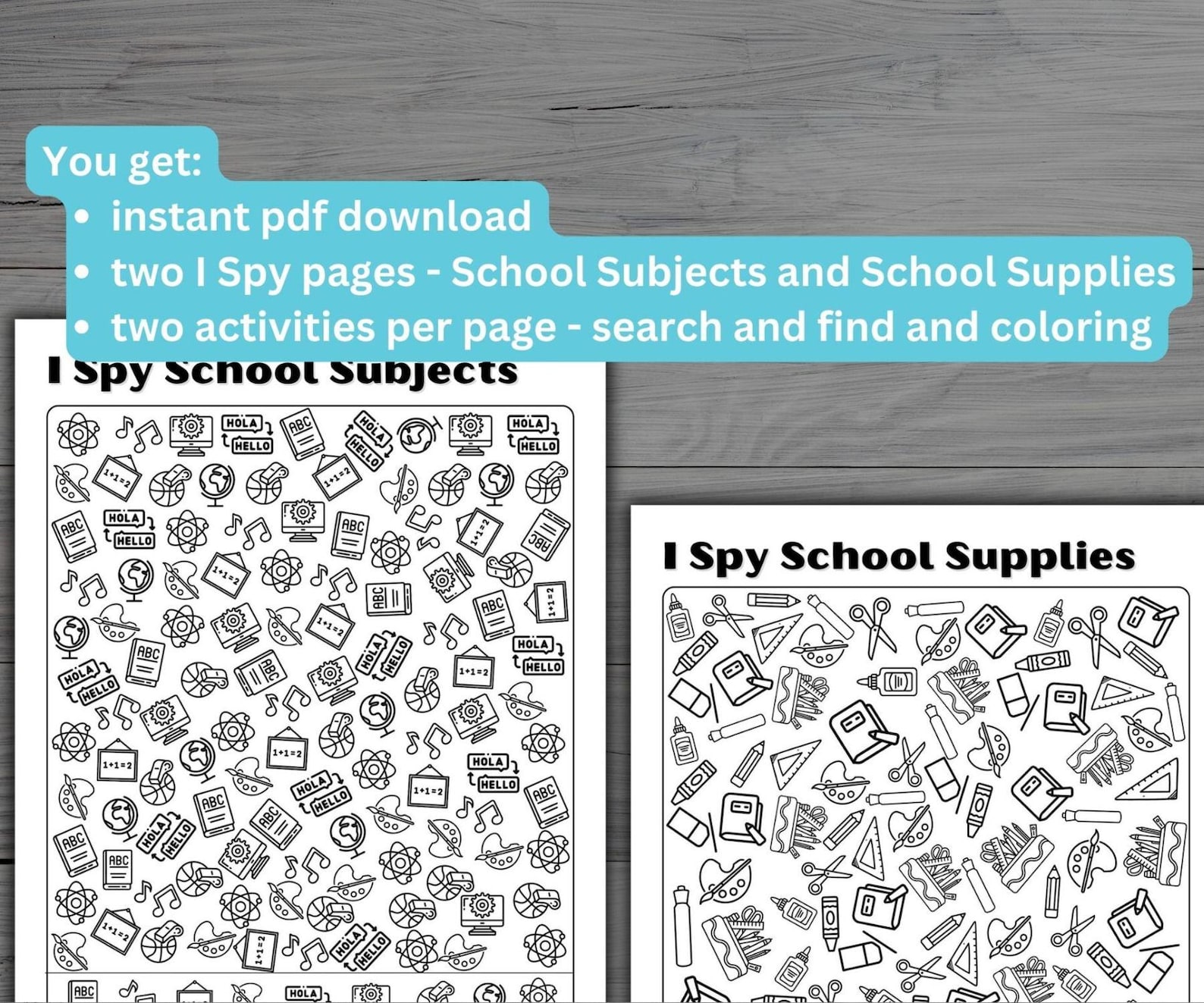 2 I Spy Printable Coloring Pages, I Spy Back to School, Black and White ...